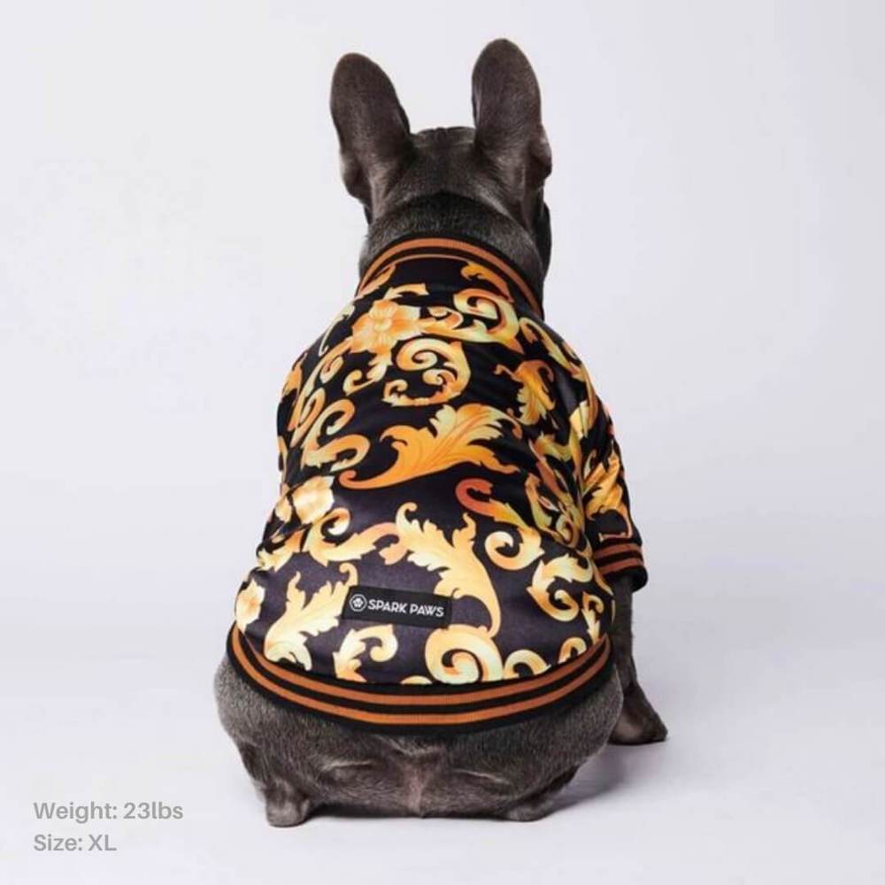 Black & Gold Brocade Dog Bomber Jacket by Spark Paws – The Social Pup